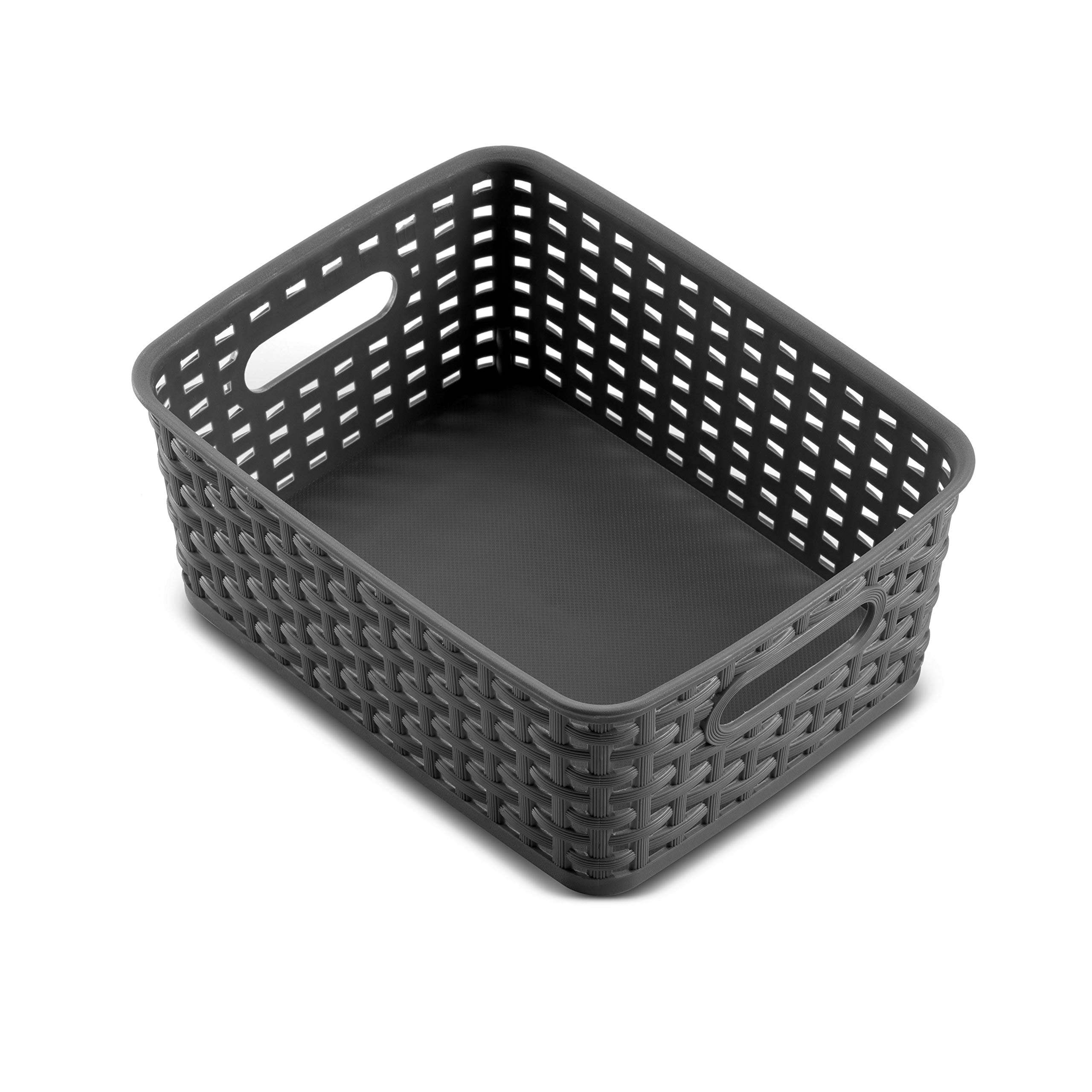 Set of 6 Plastic Storage Baskets - Small Pantry Organizer Basket Bins - Household Organizers with Cutout Handles for Kitchen Organization, Countertops, Cabinets, Bedrooms, and Bathrooms