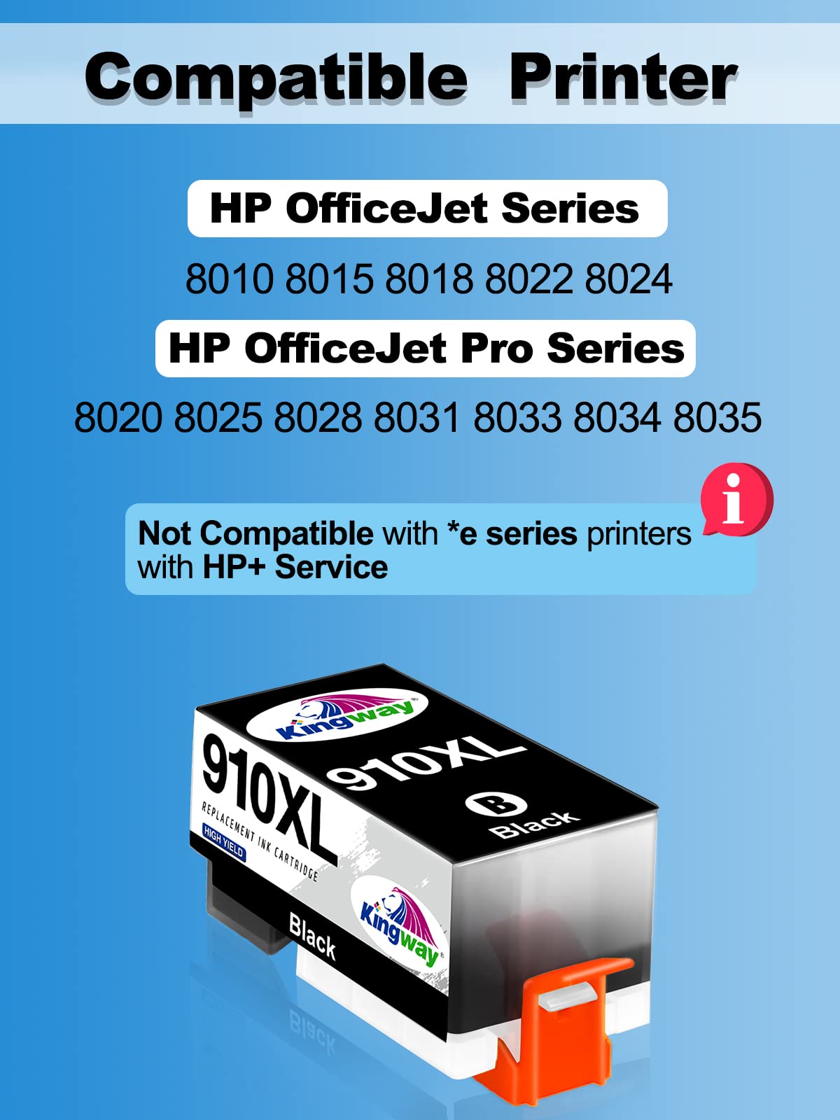 910XL Black Ink Cartridges for HP Printers Replacement for 910 Black Ink Cartridge use for HP Officejet Pro 8025 8028 8020 8031 8033 8034 8035 Officejet 8010 8015 8018, 1 for 910XL Black