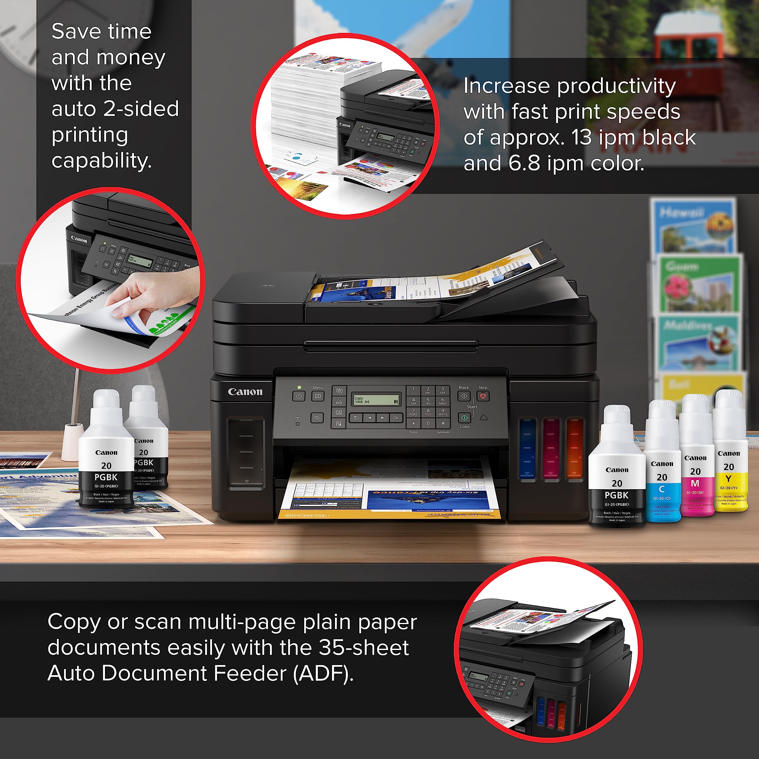 Canon G7020 All-in-One Printer Home Office | Wireless Supertank (Megatank) Printer | Copier | Scan, | Fax and ADF with Mobile Printing, Black
