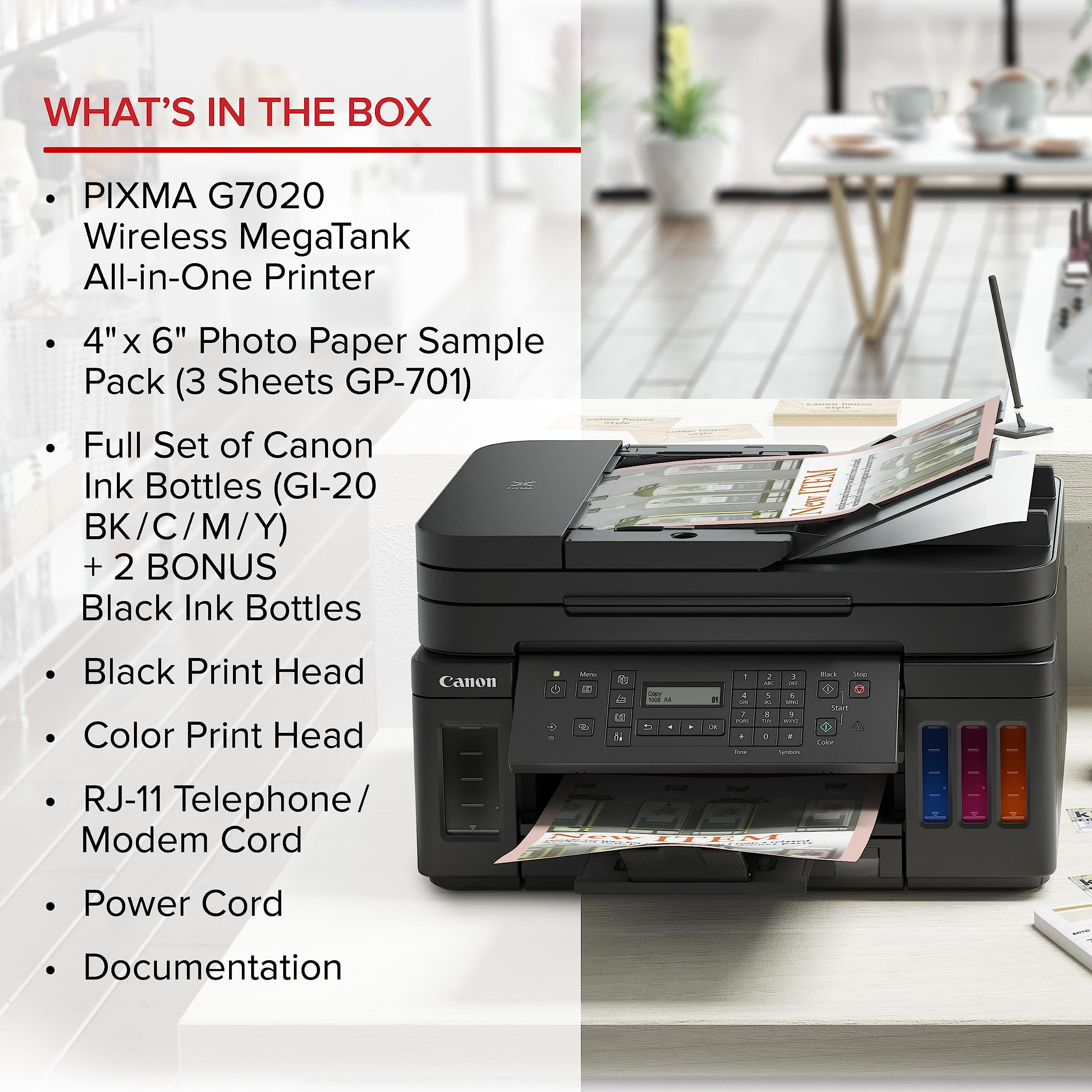 Canon G7020 All-in-One Printer Home Office | Wireless Supertank (Megatank) Printer | Copier | Scan, | Fax and ADF with Mobile Printing, Black