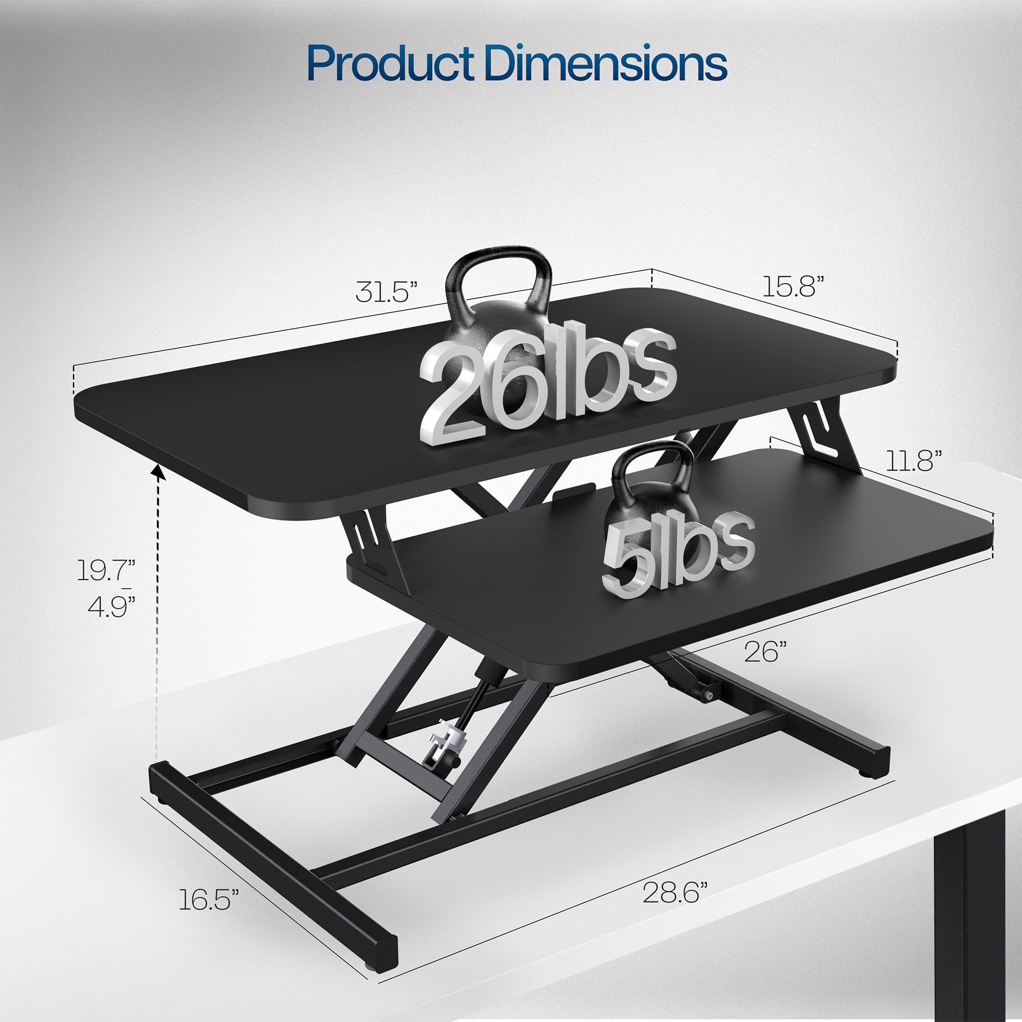 VIVO Height Adjustable 32 inch Stand Up Desk Converter, Quick Sit to Stand Tabletop Dual Monitor Riser Workstation, Black, DESK-V000S