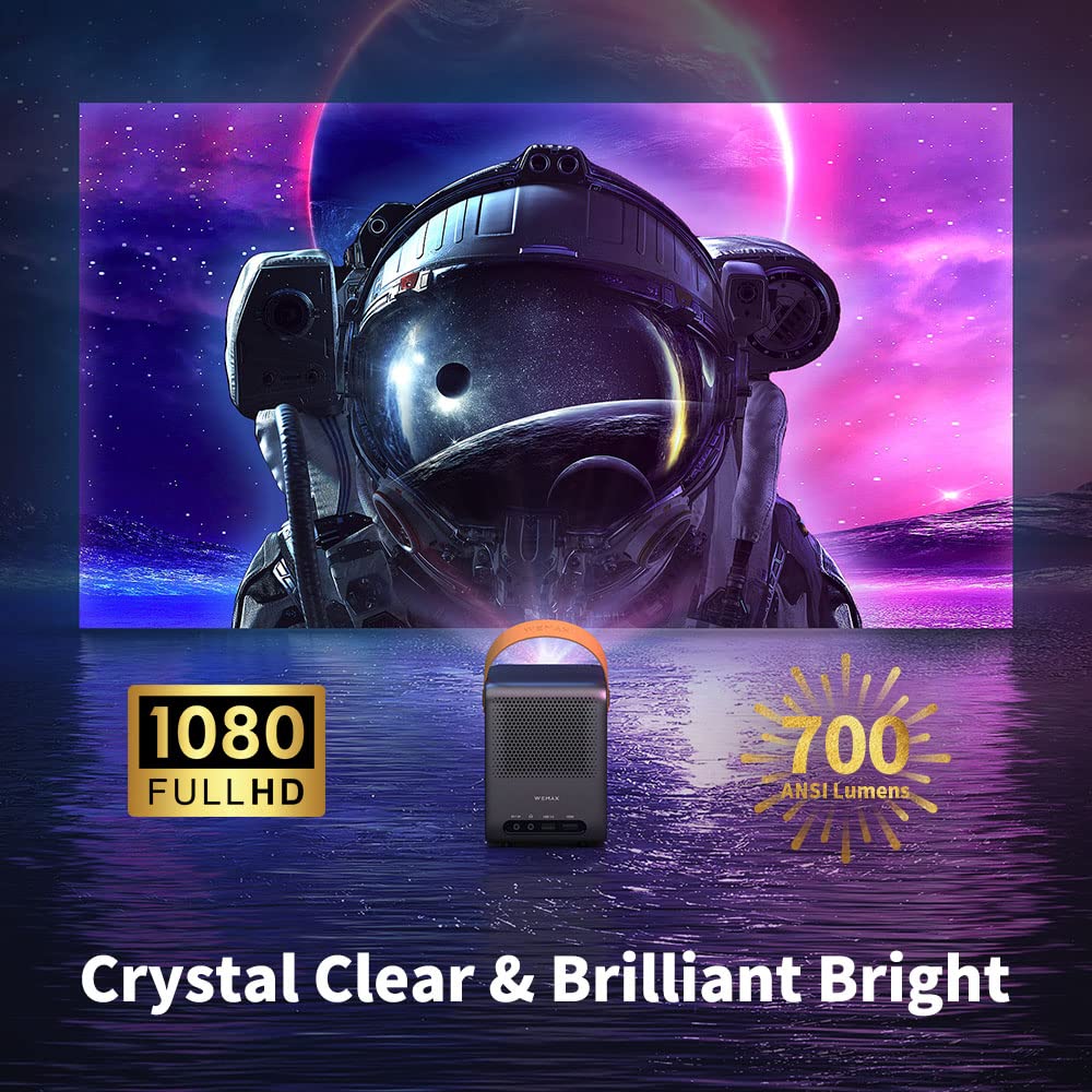 WEMAX Dice Portable Projector, Mini Outdoor Projectors 4K Supported for Movie, 3 Hrs Battery Video Time, Android TV, 1080p Full HD, Dual Dolby Audio DTS-HD Speakers, Auto Focus, Auto Keystone