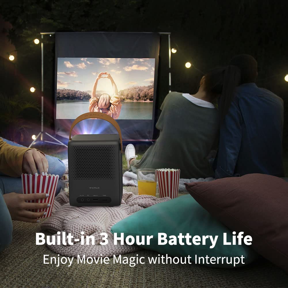 WEMAX Dice Portable Projector, Mini Outdoor Projectors 4K Supported for Movie, 3 Hrs Battery Video Time, Android TV, 1080p Full HD, Dual Dolby Audio DTS-HD Speakers, Auto Focus, Auto Keystone