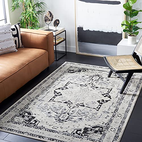 SAFAVIEH Brentwood Collection 4' x 6' Ivory/Black BNT852A Medallion Distressed Non-Shedding Entryway Living Room Foyer Bedroom Accent Rug