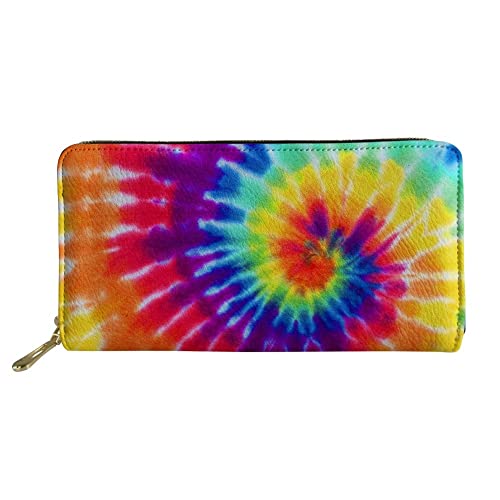 FOR U DESIGNS PU Leather Purses for Women Shopping Zippered Wallet Colorful Rainbow Tie Dye Wallet