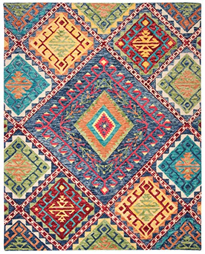 Safavieh Aspen Collection 10' x 14' Blue/Multi APN516M Handmade Boho Diamond Premium Wool Living Room Dining Bedroom Area Rug