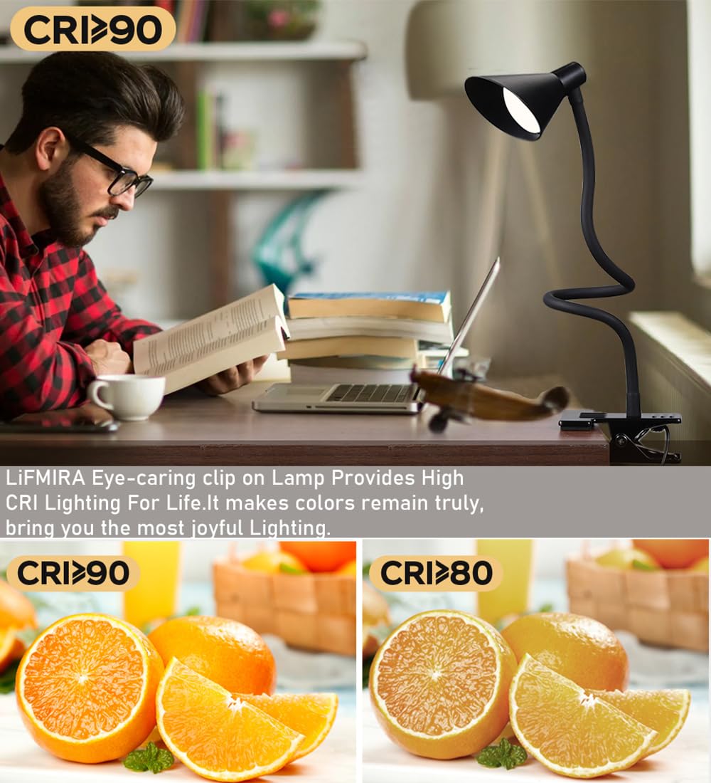LiFMIRA LED Desk Lamp with Clamp 30min Timer 30 Lighting Modes Eye Caring 108 LEDs Architect Task Lamp Long Flexible Gooseneck Clamp Lamps for Home Office Dorm with 12W Adapter & 87.8in Cord