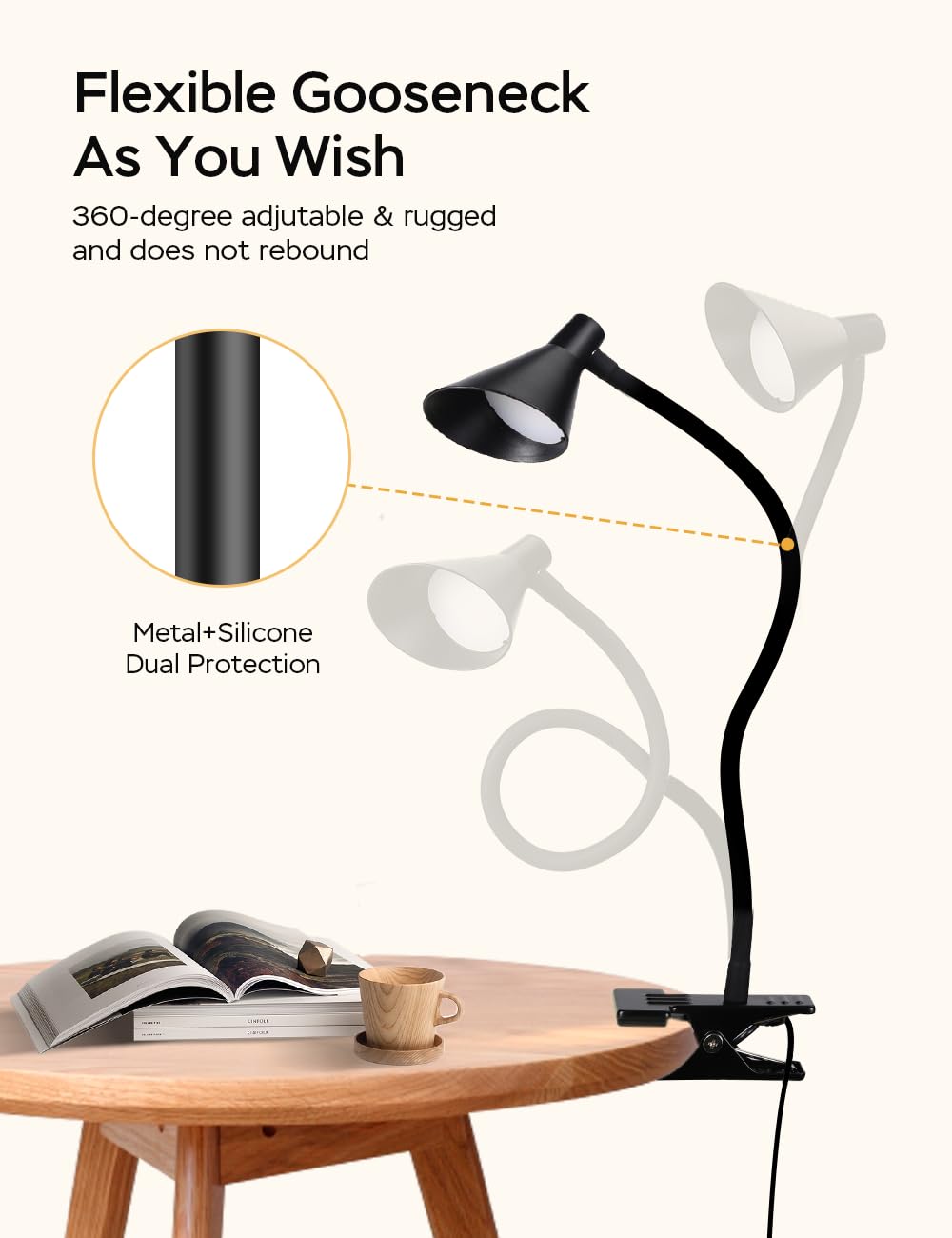 LiFMIRA LED Desk Lamp with Clamp 30min Timer 30 Lighting Modes Eye Caring 108 LEDs Architect Task Lamp Long Flexible Gooseneck Clamp Lamps for Home Office Dorm with 12W Adapter & 87.8in Cord