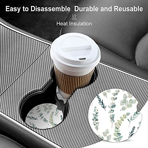 Green Leaf Watercolor Floral Absorbent Cup Holders Car Coasters,Ceramic Stone Drinks Coaster Set for Women Man 2.56"(2 Pack)