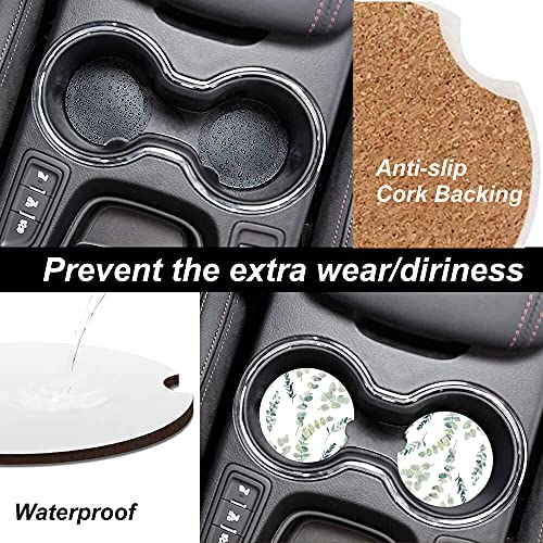 Green Leaf Watercolor Floral Absorbent Cup Holders Car Coasters,Ceramic Stone Drinks Coaster Set for Women Man 2.56"(2 Pack)