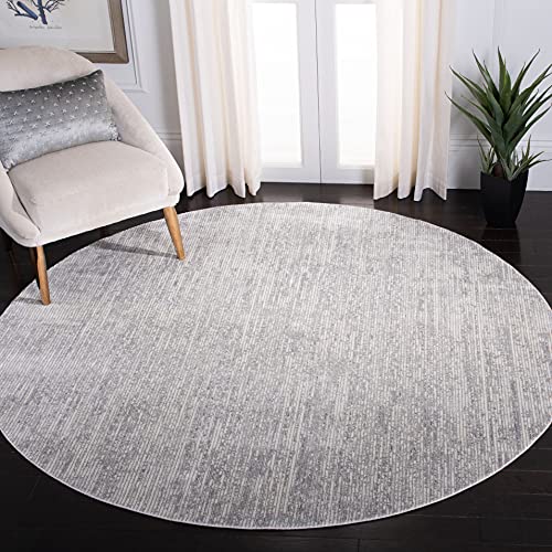 SAFAVIEH Dream Collection 6'7" Round Ivory/Grey DRM500A Modern Distressed Premium Viscose Area Rug