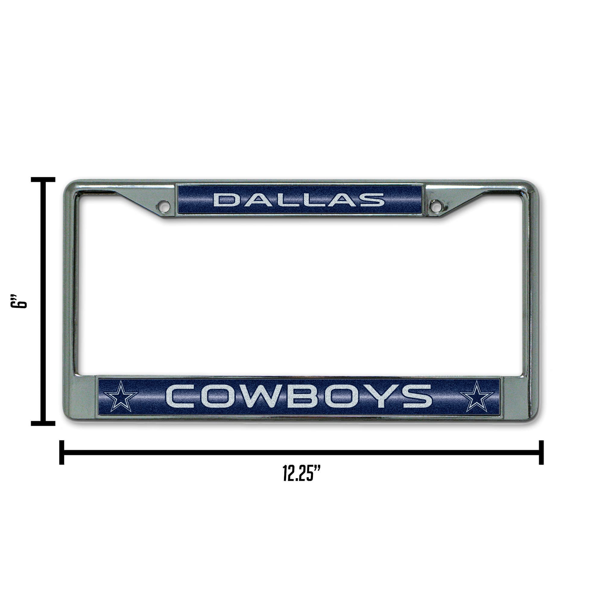 Rico Industries Dallas Cowboys Bling Chrome License Plate Frame with Glitter Accent 6 x 12.25-inches