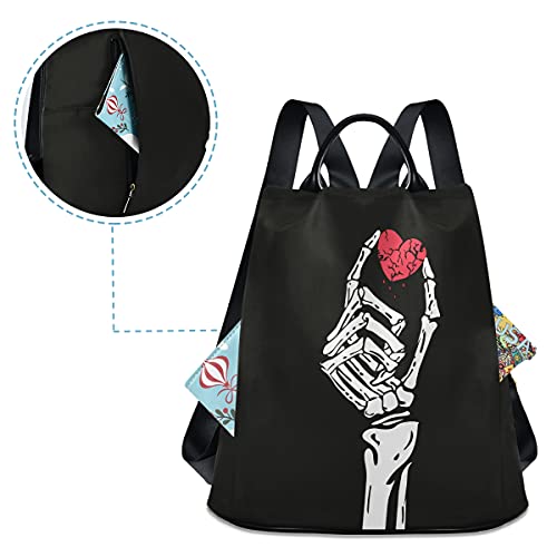 ALAZA Skull Hand Holding Heart Backpack Purse with Adjustable Straps for Woman Ladies