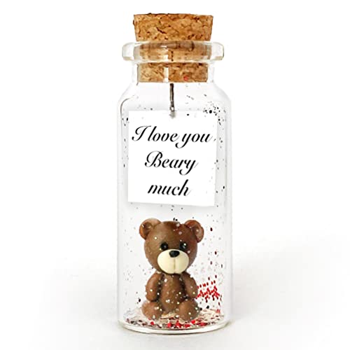 Kseniya Revta Cute Girlfriend and Boyfriend Gifts - Personalized Anniversary Present for Her Him - Custom Birthday Gift Idea for Women Men (Brown Bear - I Love You Beary Much, Gift Bottle)
