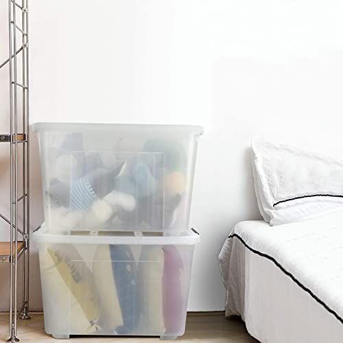 Waikhomes 4 Pack Large Plastic Storage Boxes, Large Lidded Storage Bins with Wheels, 70 L