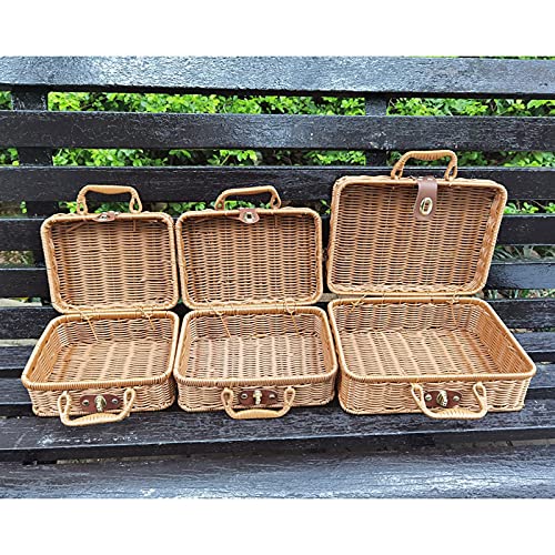 HIOODJO Seagrass Storage Baskets with Lids,Wicker Rattan Box,Rectangular Woven Bins,Artificial Wooden Suitcase for Shelf Organizer (11.6x4.7x8.3inches), Grey, (210518XU01-1-9361-1736483241)