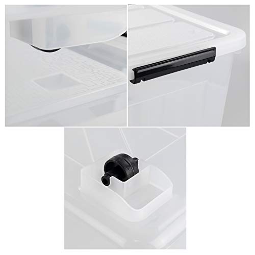 Waikhomes 4 Pack Large Plastic Storage Boxes, Large Lidded Storage Bins with Wheels, 70 L