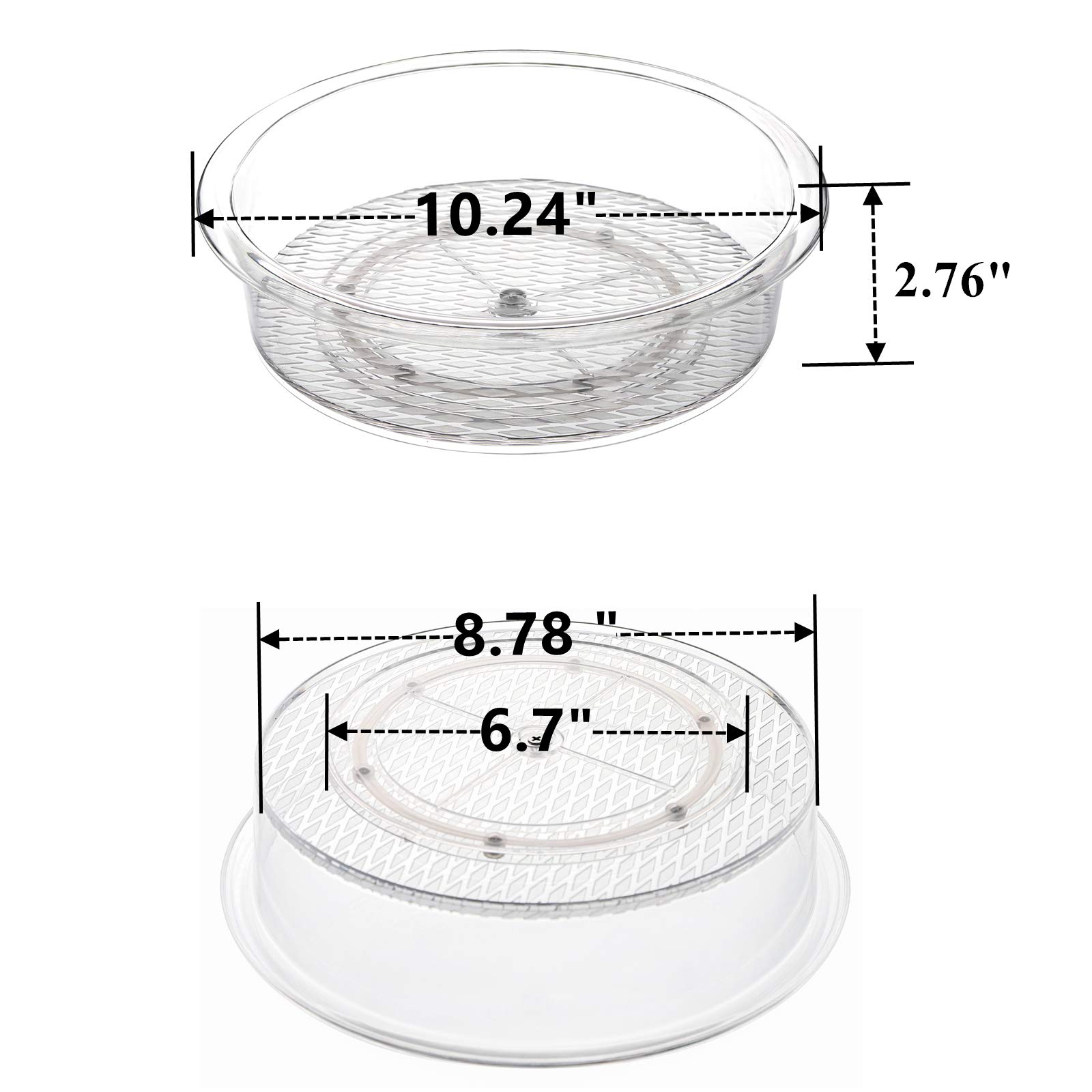 YOPAY 2 Pack Plastic Lazy Susan Turntable Food Storage Container, 10 Inch Clear Rotating Turntable Organizer for Spices, Condiments, Cosmetics, Nail Polish, Shaving Kit, Hair Spray, Cabinet