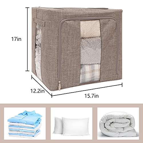 2 Pack 53L Oxford Steel Frame Storage Box for Closet Organization, Collapsible Storage Bins for Clothes blankets, Stackable Storage Boxs with Clear Windows and Handles, Beige