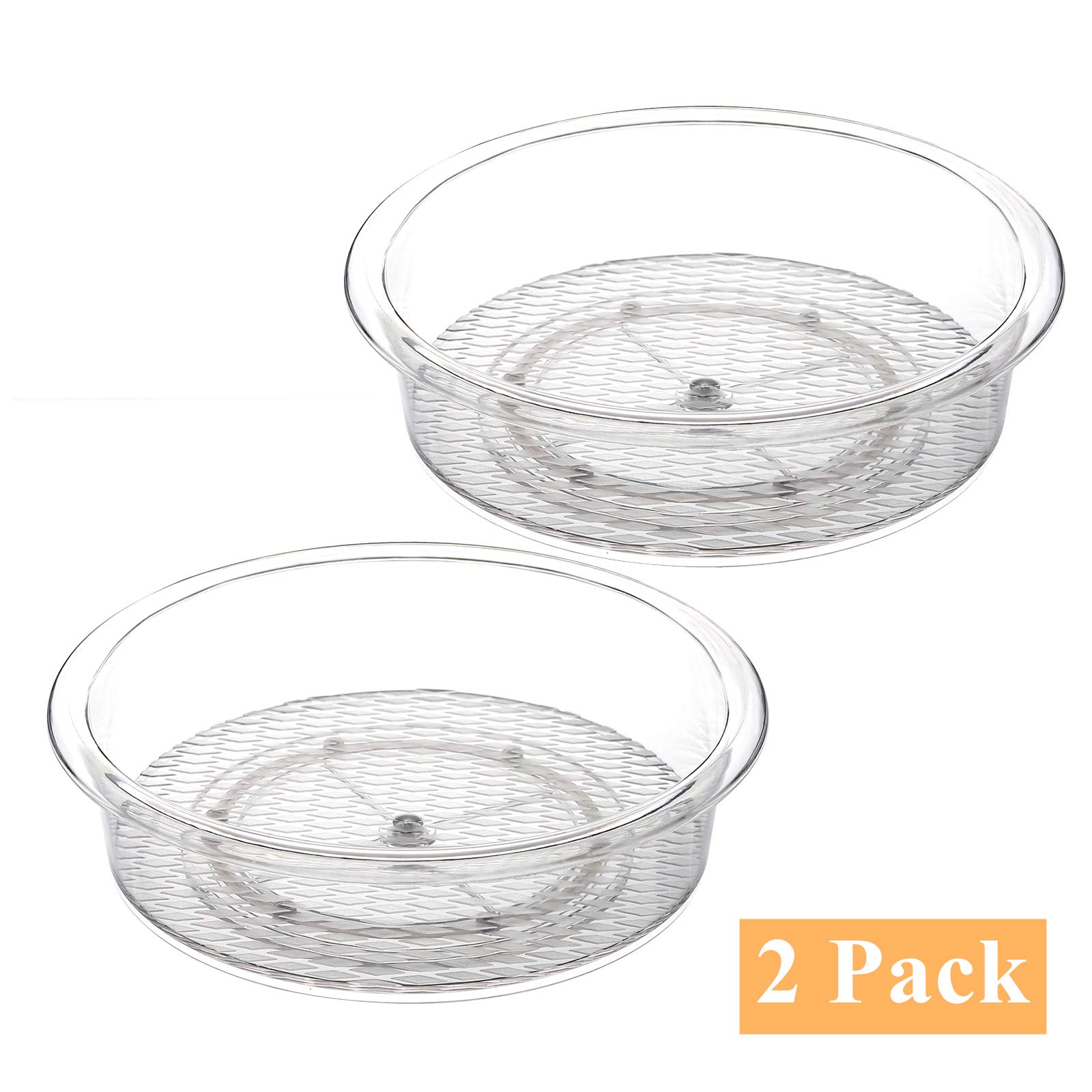 YOPAY 2 Pack Plastic Lazy Susan Turntable Food Storage Container, 10 Inch Clear Rotating Turntable Organizer for Spices, Condiments, Cosmetics, Nail Polish, Shaving Kit, Hair Spray, Cabinet