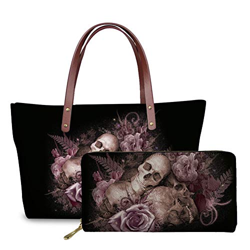 Biyejit Sugar Skull Handbags and Wallet Set for Girls Women Top-Handle Bag Big Crossbody Handbag Satchel Shoulder Tote Bags Purse