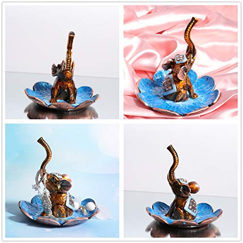 Waltz&F Bronze Raise Nose Elephant Metal Ring Jewelry Holder Trinket Box Table Centerpiece Decor