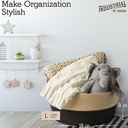XL and Large Blanket Storage Baskets, 2pc Set – Luxury Palm Woven Basket with Durable Vegan Leather Handles – Decorative Basket for Living Room, Bedroom, Nursery, Blankets, Throws, Toys