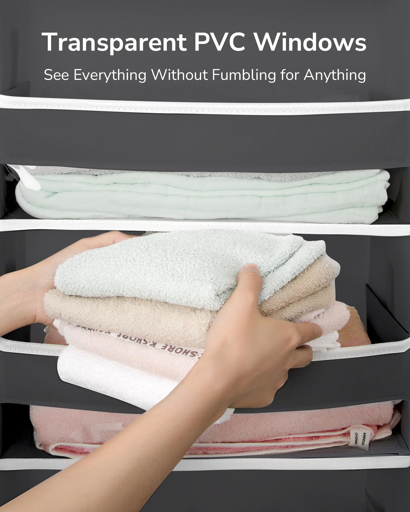 ULG Over Door Organizer with 4 Large Pockets 6 Mesh Side Pockets, 33 lbs Weight Capacity Hanging Storage Organizer with Clear Window for Bedroom Nursery, Baby Kids Toys, Diapers, Dark Grey (1 Pack)