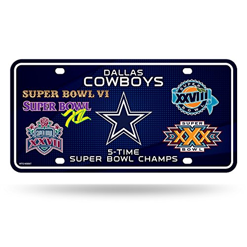 Rico Industries NFL Dallas Cowboys 5X Super Bowl Champions Metal Auto Tag 8.5" x 11" - Great for Truck/Car/SUV