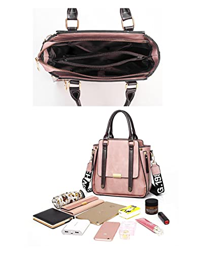 YAQUNICER Women Soft Synthetic PU Leather 4pcs Satchel Crossbody Large Capacity Top-Handle Handbags Shoulder Clutches Purse-Black