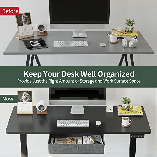 FEZIBO 55 x 24 Inches Standing Desk with Drawer, Adjustable Height Electric Stand up Desk, Sit Stand Home Office Desk, Ergonomic Workstation Black Steel Frame/Black Tabletop