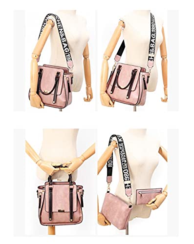 YAQUNICER Women Soft Synthetic PU Leather 4pcs Satchel Crossbody Large Capacity Top-Handle Handbags Shoulder Clutches Purse-Black