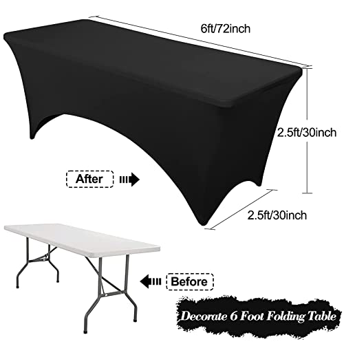 Nobed HHT 4 Packs Black Spandex Table Cloth for 6 Foot Rectangle Folding Tables, Wrinkles-Free Stretchable Black Spandex Table Covers for Party Birthday Picnic Receiption Event Displays