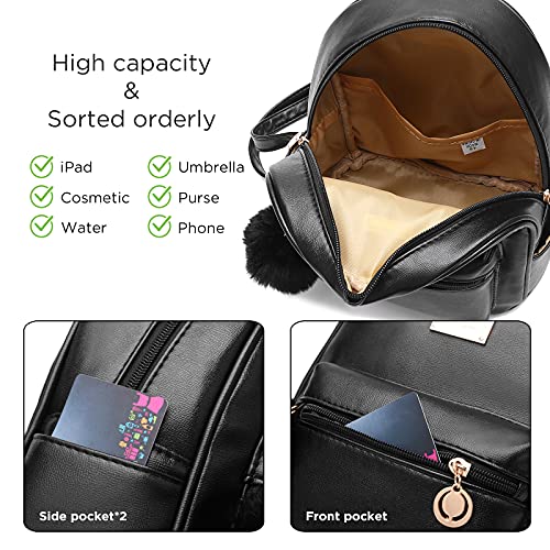 Mini Backpack for Girls Teens Women Backpack Purse Harmless PU Leather Shoulder Backpacks Black