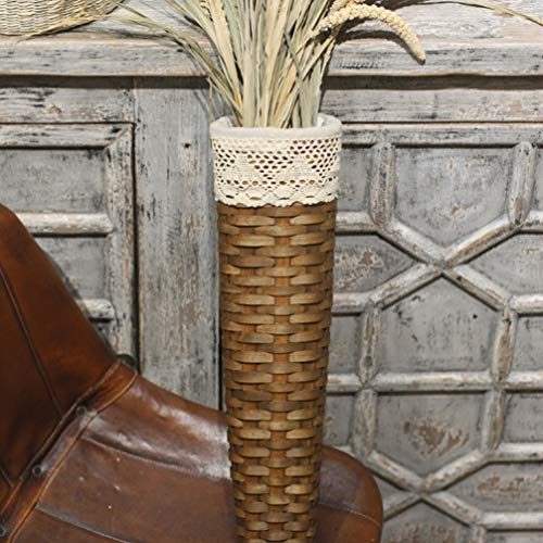 Cabilock Woven Hanging Basket Wicker Rustic Handmade Long Storage Basket Plant Hanger with Lace Trim for Indoor Plants Home Wall Decor (Khaki)