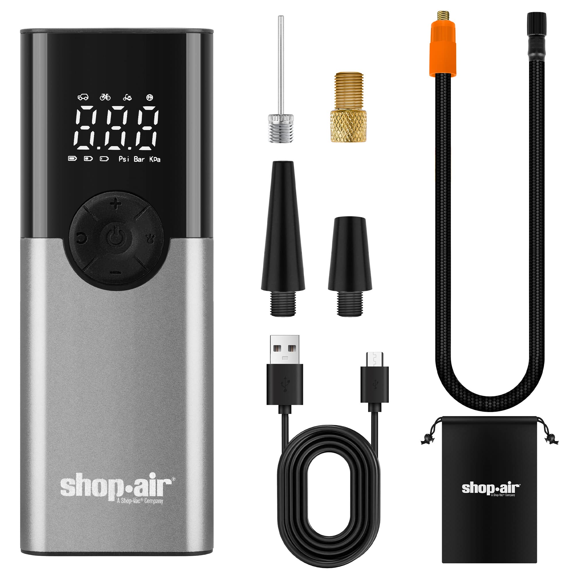 SHOP·AIR Tire Inflator Portable Air Compressor, Cordless 150PSI Tire Pump with LCD Dual Screen, LED Light, Auto Shut-off, 4000mAh Battery for Car, Bicycle, Balls