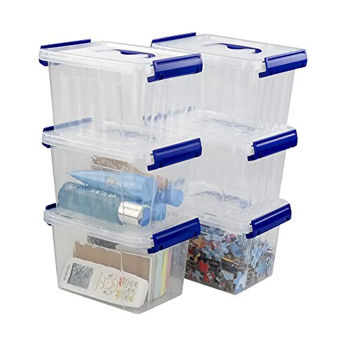 Xowine 3 L Clear Storage Box, Small Plastic Storage Latch Boxes, 6-Pack
