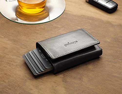PULARYS Mini Wallet BOSTON - Multifunckion Credit Card Case - Italian Leather - RFID blocking - Size: 7.5 x 9.5 x 2.5 cm - Space for up to 10 Cards - Snap Fastener - Classic Design