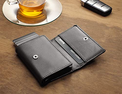 PULARYS Mini Wallet BOSTON - Multifunckion Credit Card Case - Italian Leather - RFID blocking - Size: 7.5 x 9.5 x 2.5 cm - Space for up to 10 Cards - Snap Fastener - Classic Design