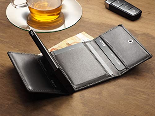 PULARYS Mini Wallet BOSTON - Multifunckion Credit Card Case - Italian Leather - RFID blocking - Size: 7.5 x 9.5 x 2.5 cm - Space for up to 10 Cards - Snap Fastener - Classic Design