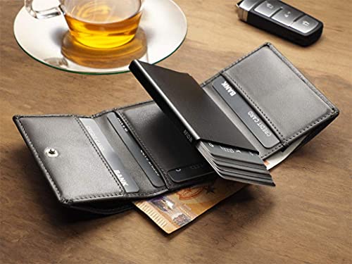 PULARYS Mini Wallet BOSTON - Multifunckion Credit Card Case - Italian Leather - RFID blocking - Size: 7.5 x 9.5 x 2.5 cm - Space for up to 10 Cards - Snap Fastener - Classic Design