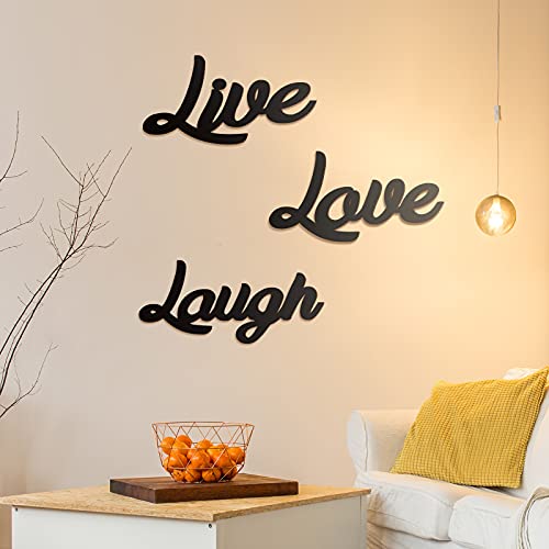 3 Pieces Wooden Cutout Sign Rustic Wood Word Sign Decorative Wooden Block Word Signs Wooden Letter Sign Freestanding Wood Sign Farmhouse Home Decor for Living Room Wall Decor (Live, Love, Laugh)