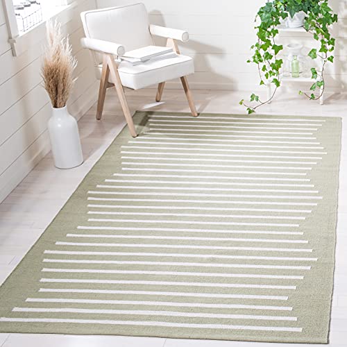 SAFAVIEH Montauk Collection 6' x 9' Light Green/Ivory MTK313W Handmade Flatweave Boho Farmhouse Cotton Modern Stripe Living Room Dining Bedroom Area Rug