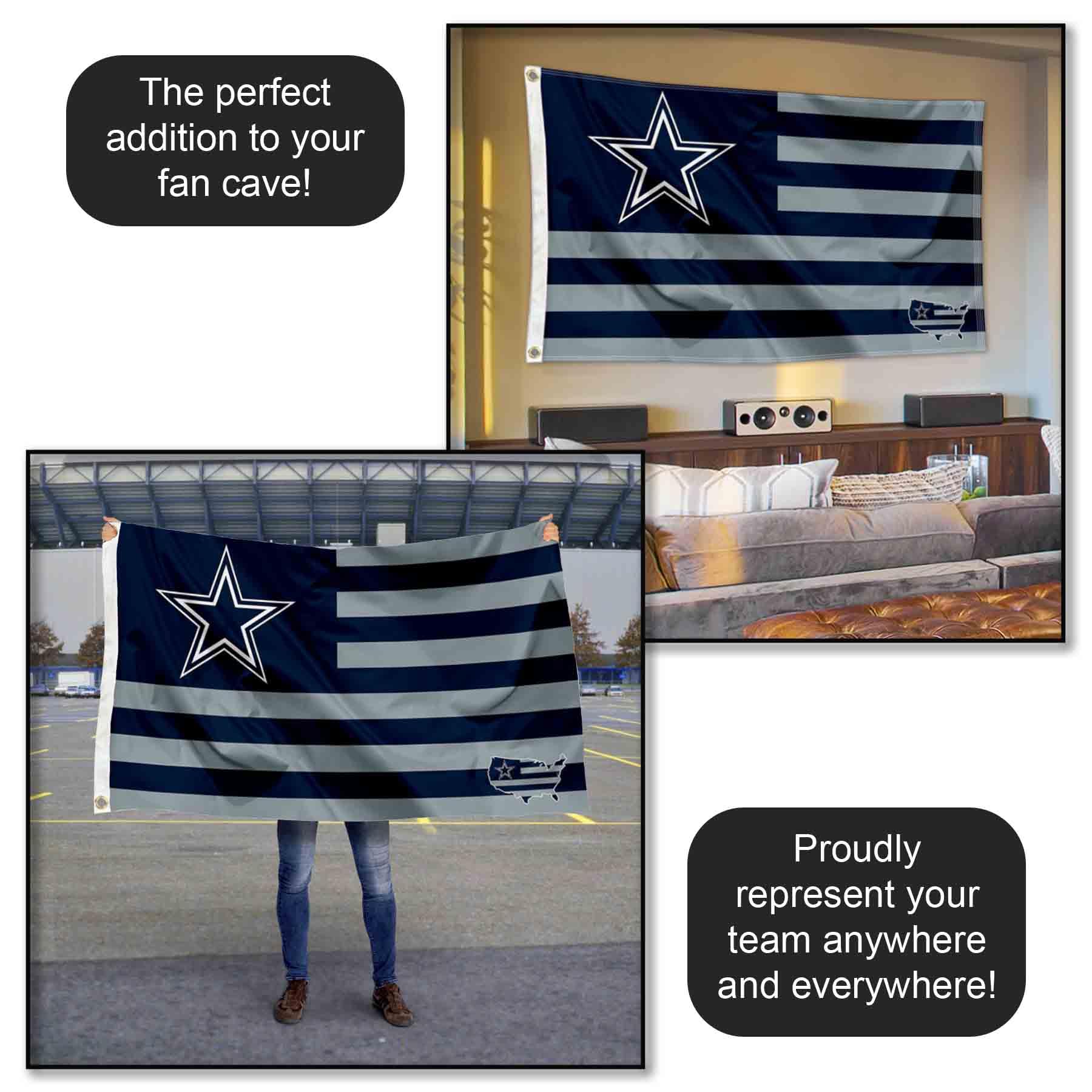 WinCraft Dallas Cowboys USA American Nation Stripes 3x5 Grommet Flag