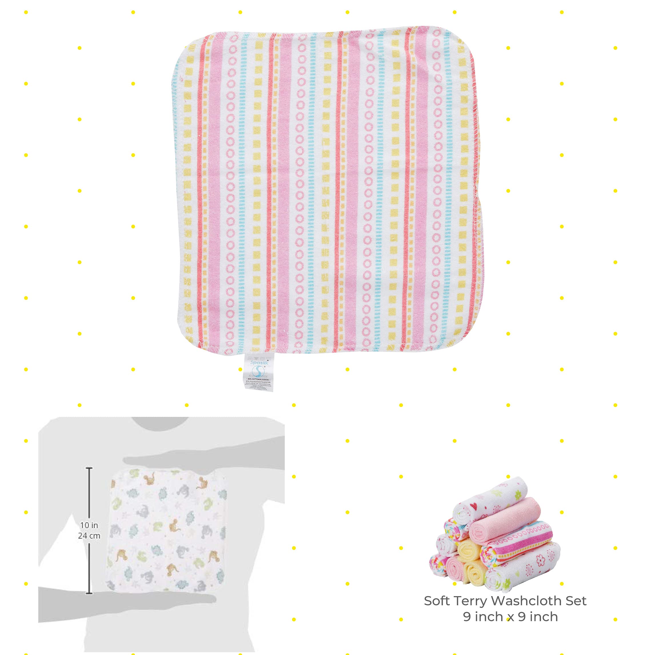 Spasilk Washcloth Wipes Set for Newborn Boys and Girls, Soft Terry Washcloth Set, Pack of 10, Pink Lines