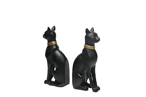 Comfy Hour 9" Polyresin Solid Heavy Set of L/R Egyptian Cats Art Bookends, Set of 2, 1 Pair, Black, Home Décor Collection