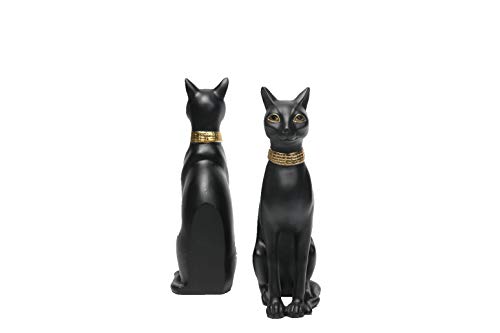 Comfy Hour 9" Polyresin Solid Heavy Set of L/R Egyptian Cats Art Bookends, Set of 2, 1 Pair, Black, Home Décor Collection