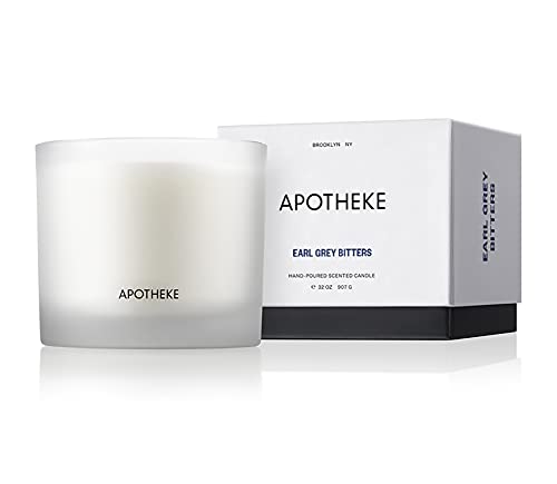 APOTHEKE Luxury Scented 3-Wick Jar Candle, Earl Grey Bitters, 32 oz - Large - Earl Grey Bitters Tea Leaves, Lemon Zest, Bergamot, & Peony Scent, Aromatherapy, Long Lasting, Hand Poured in USA