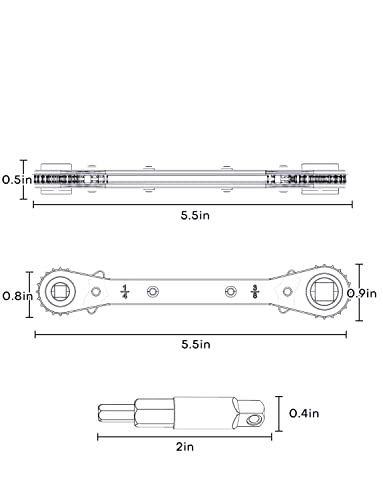 HVAC Service Wrench, Refrigeration Ratcheting Wrench 3/8β 1/4β 5/16'' 3/16'' AC Wratchet Tool with Hex Bit Adapter UIInosoo for Air Conditioning, Refrigeration Equipment, Gas Furnace