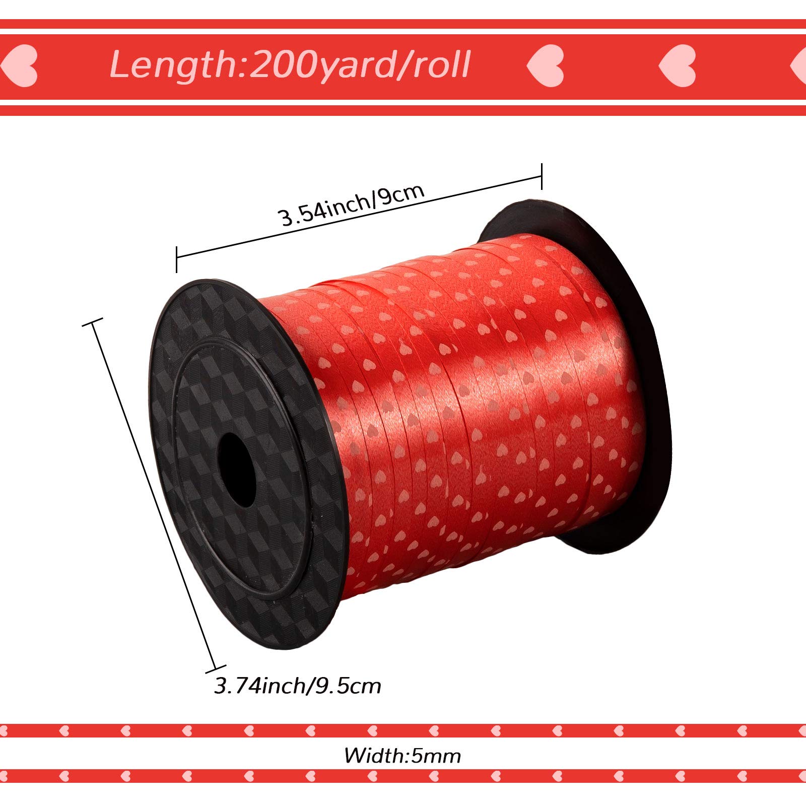 Whaline 400 Yard Valentines Curling Ribbon Printed Heart Ribbon for Gift Wrapping Balloon String Valentines Day Decorations Birthday Party Supplies, Crafts DIY, Flower, Home Decorations 5mm